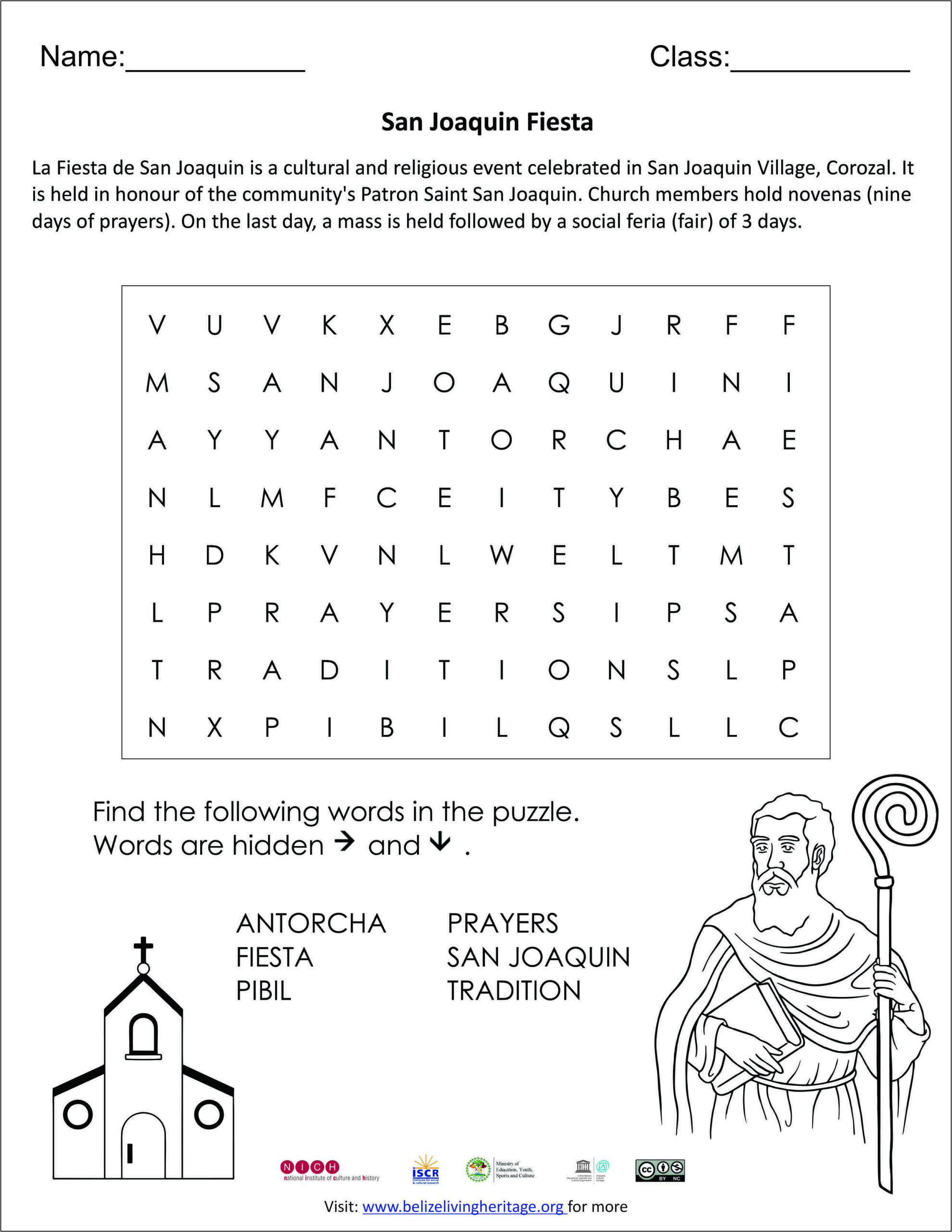 Word Search Activity: San Joaquin Fiesta - Belize Living Heritage
